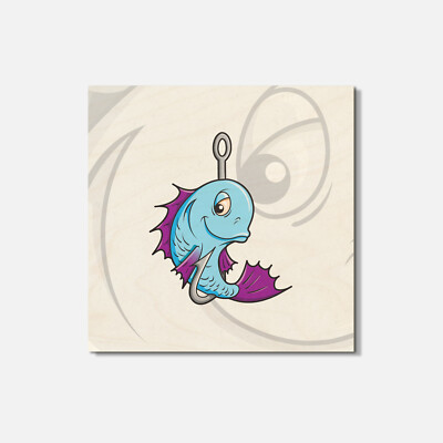 Fish On A Hook Animal 4'' X 4'' Square Wooden Coaster | eBay