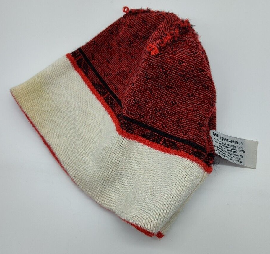 Vintage Wigwam Wool Knit Red Black Fair Isle Pom Beanie Winter Stocking ...