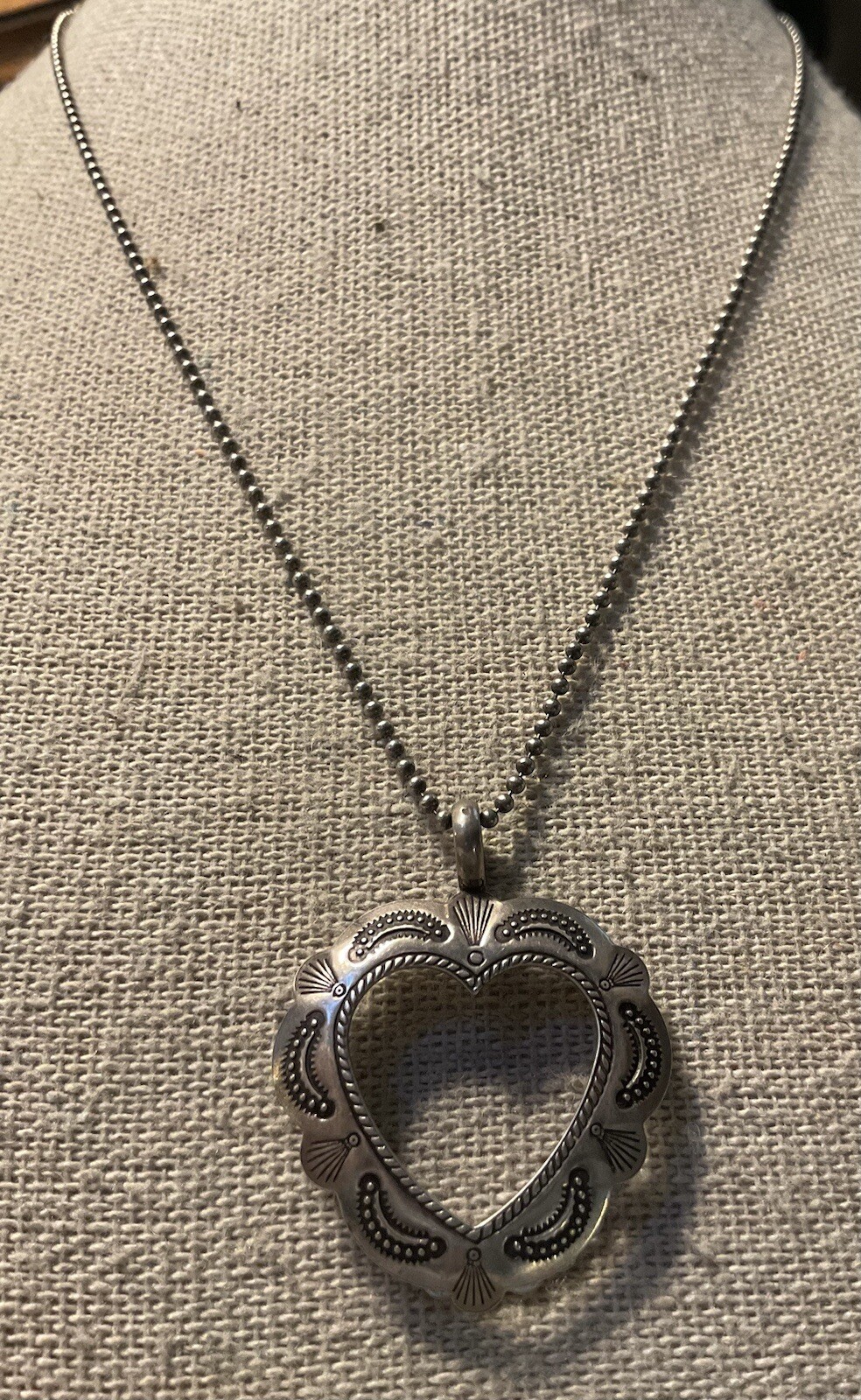 Sterling Silver Southwest Etched Design Open Heart Pe… - Gem