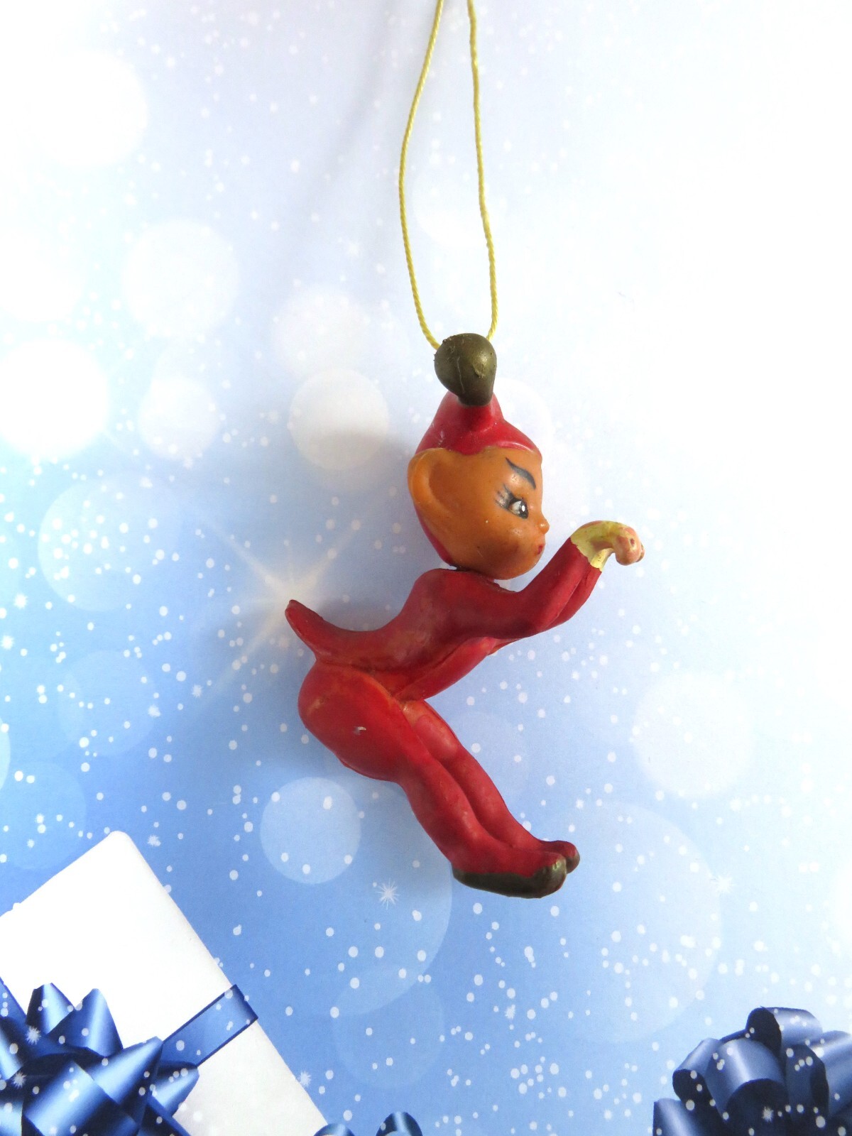 Vintage Rubber Pixie Elf Red Ornament 1960s Marked Hong Kong Can Hang ...