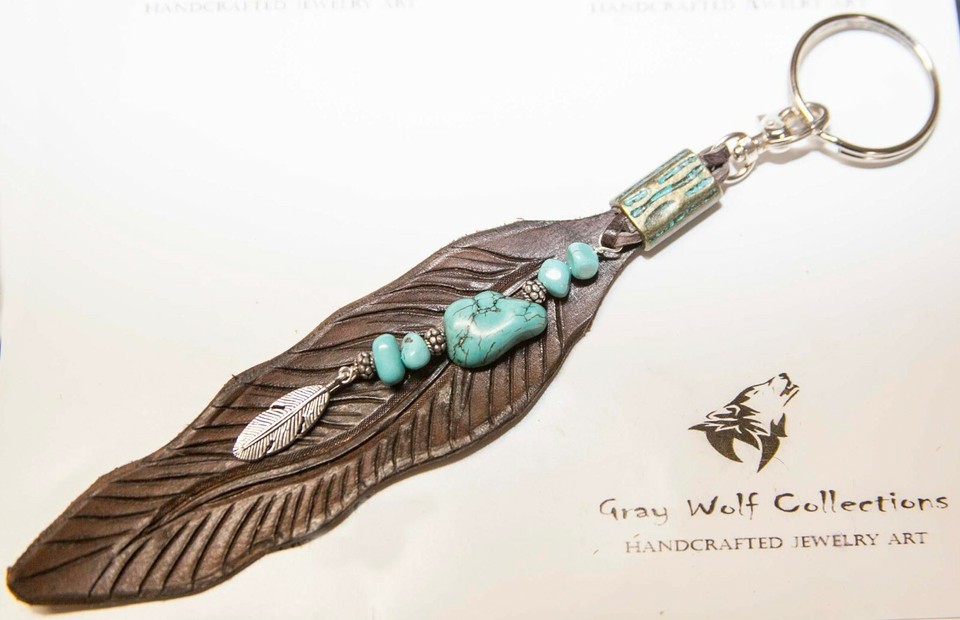 Eagle Feather Key Ring with Turquoise, Western, Rustic, Bag Charm | eBay