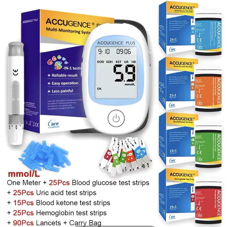 4 in 1 MultiFunction Meter Hemoglobin Glucose Uric Acid Ketone Meter ...