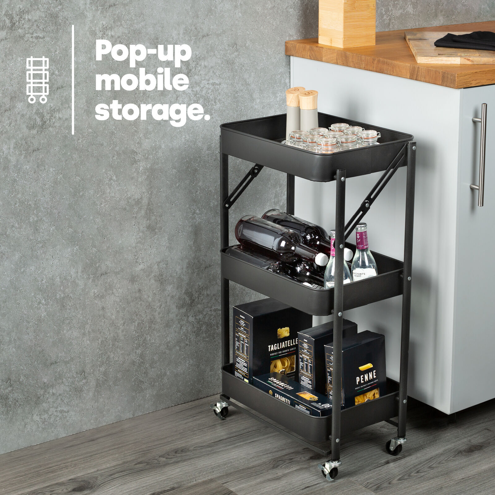 3 Tier Kitchen Trolley Storage Rack Cart Slim Rolling Trolley W/ Wheels ...