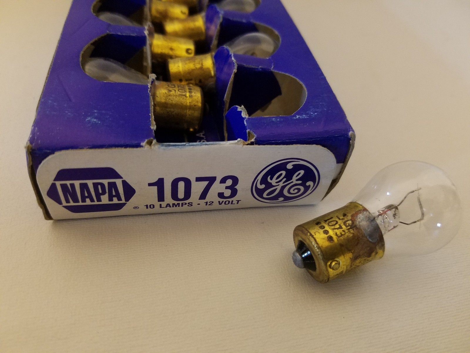 Box of 10 General Electric GE 1073 GE1073 Miniature Auto Lamps Lights ...