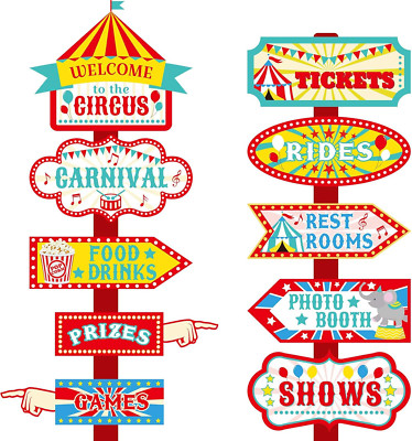 20 Pieces Circus Carnival Party Directional Signs Decor for Welcome for ...