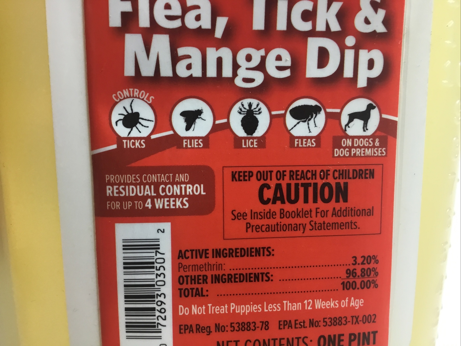 16 oz Flea Tick & Mange Dip 3.2% Permethrin Kills Fleas Flies Lice ...