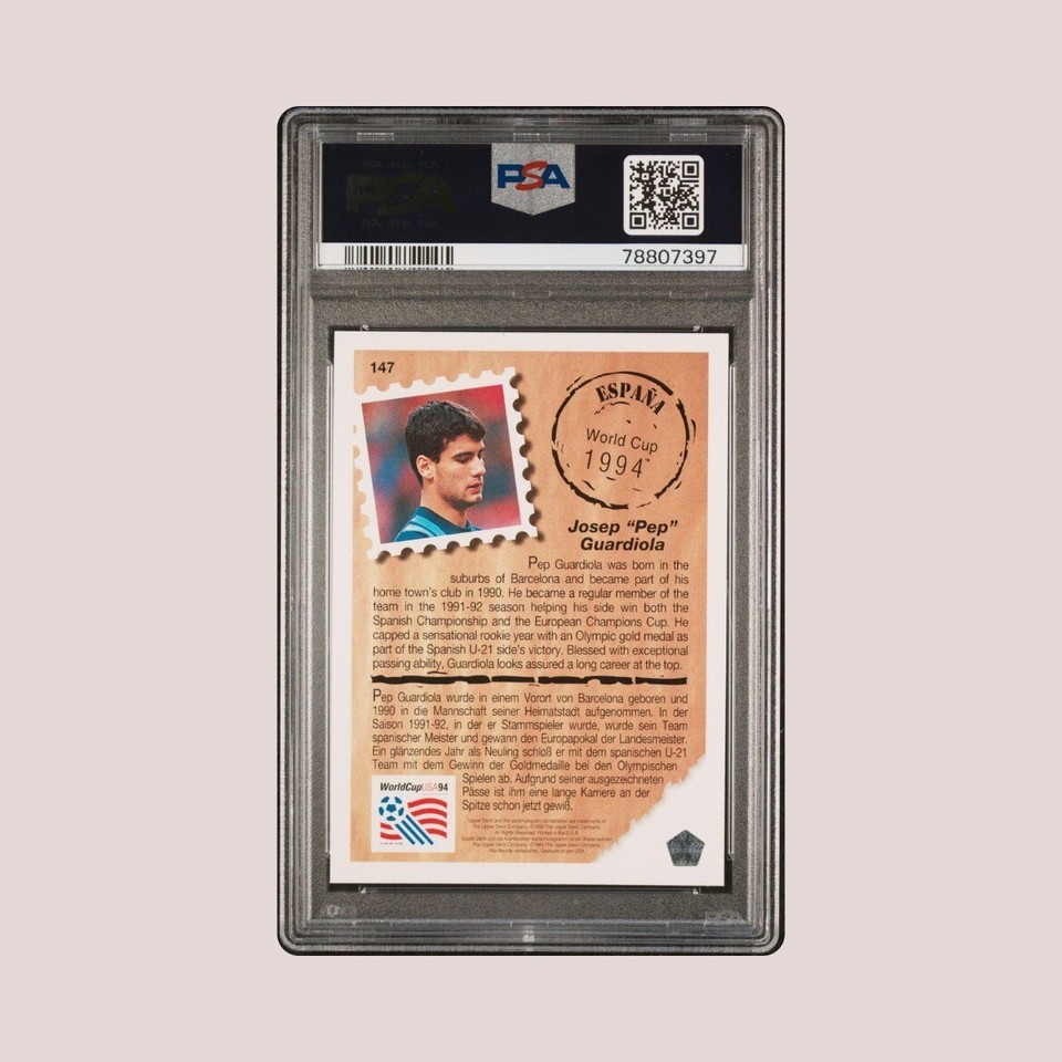 1993 Upper Deck World Cup Soccer Pep (Josep) Guardiola Rookie #147 PSA ...