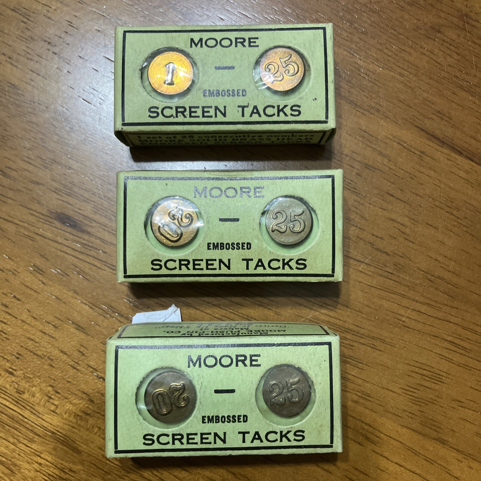 Vintage MOORE Numbered Brass Screen Tacks In Original Box Lot Of 3 ...