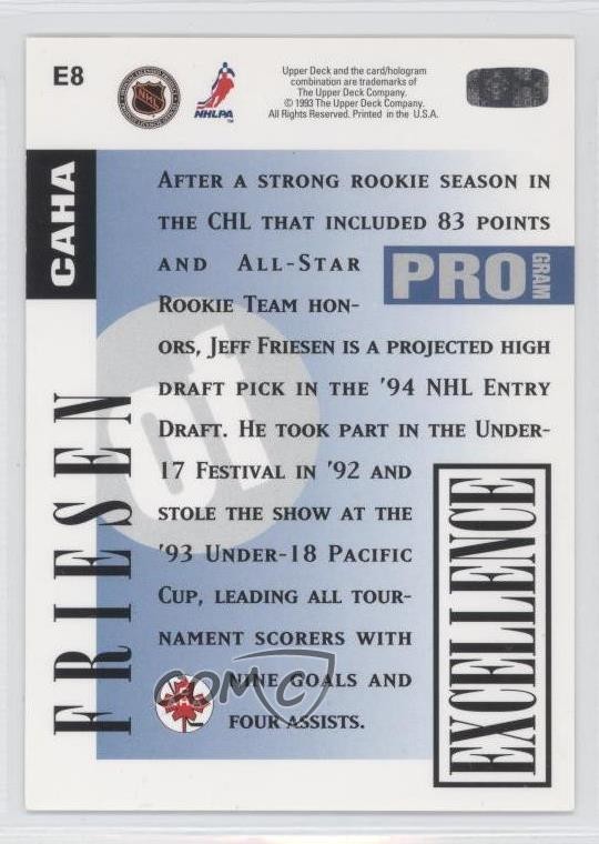 1993-94 Upper Deck - Caha Program of Excellence Jeff Friesen #E8 (RC ...