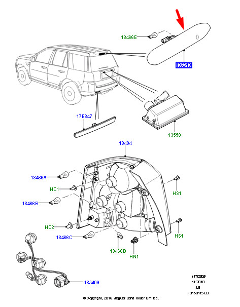 Genuine Land Rover Stop Lamp Rear Stop High Mounted Lr2 11-14 LR036355 ...