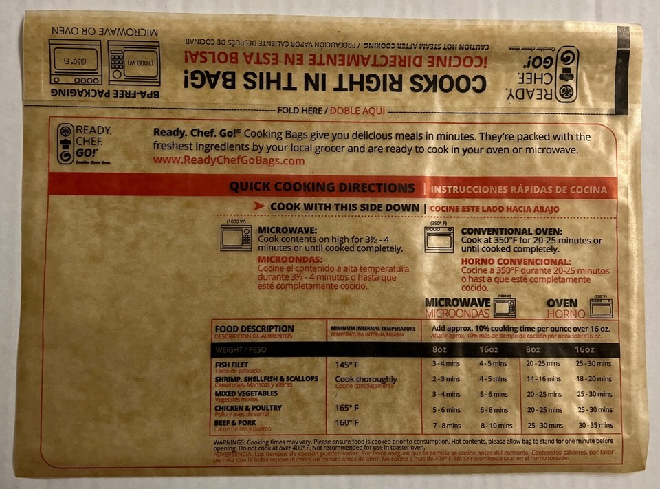 Ready Chef Go! Seal & Cook Glassine Microwave & Oven Cooking Bags Pkg ...