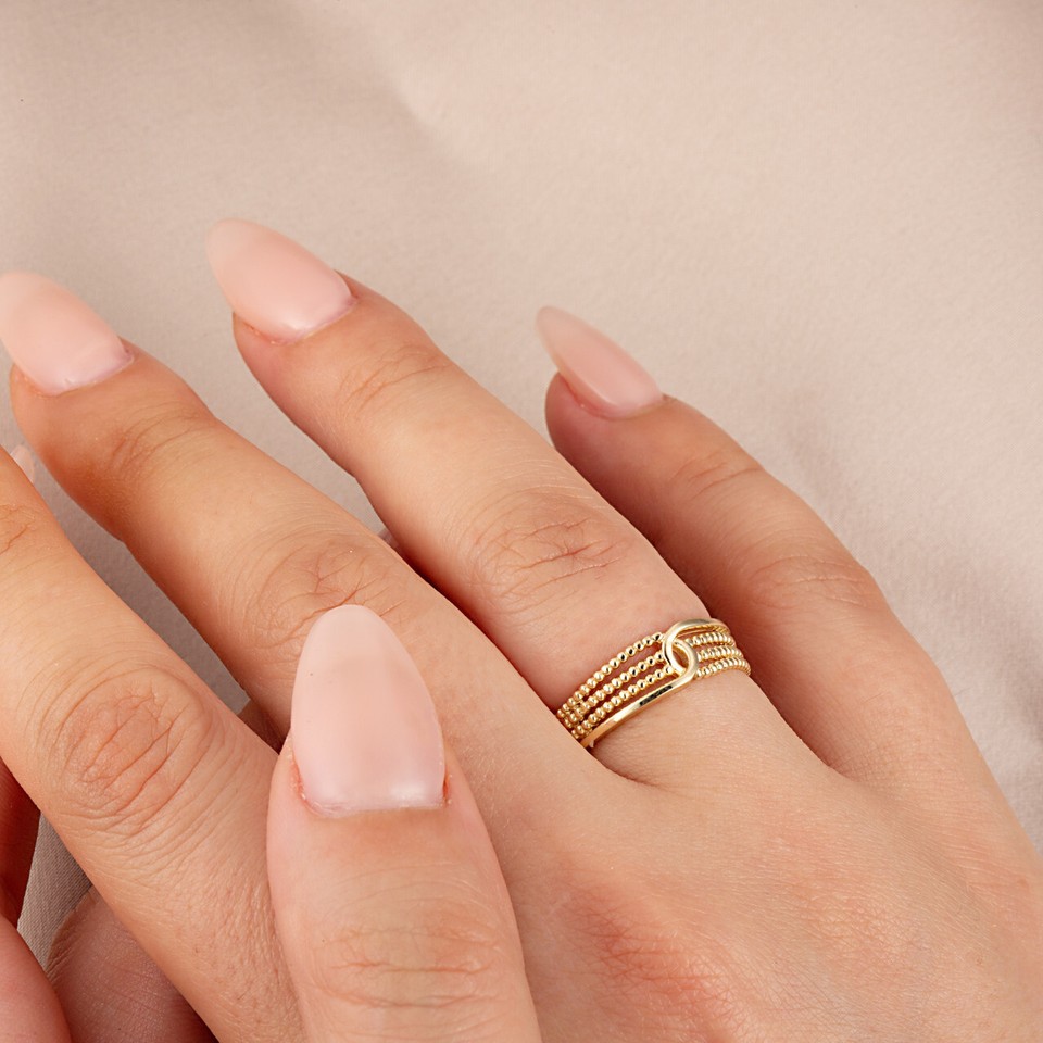 Gold Intertwined Beaded Triple Band Ring (Available in Yellow/Rose ...