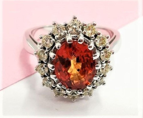 2.35 Ct Yellow Sapphire & Lab Grown Diamonds Prong Ring 14k Solid White ...