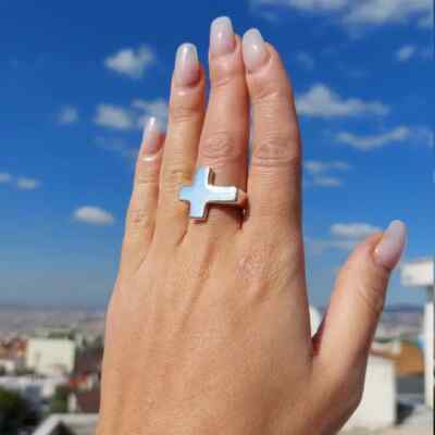 925 Sterling Silver Charms Christian Jesus Cross Catholic Crucifix Ring ...