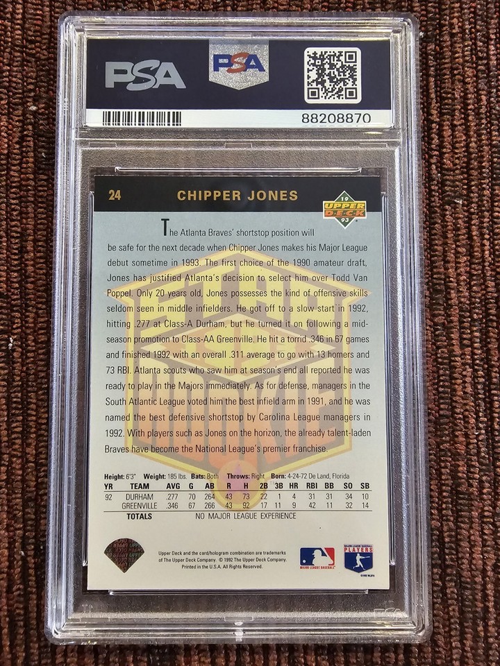 1993 Upper Deck #24 Chipper Jones Star Rookie Card PSA 9 (MINT) | eBay