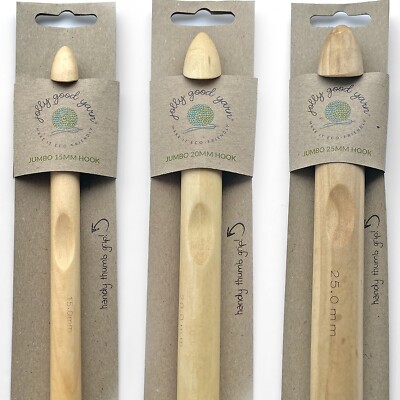 JUMBO Crochet Hooks (15mm, 20mm, 25mm) Smooth Wood, Thumb Grip, UK Eco-Packaging | eBay