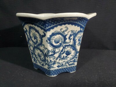 Vintage ~ Bombay Blue & White Floral Cachepot, Jardiniere, Planter 9.5 ...