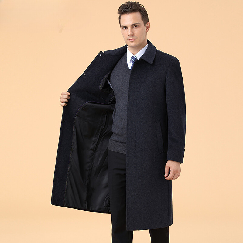 Cashmere Coat Men's Long Over-the-knee Plus Velvet Thickened Woolen ...