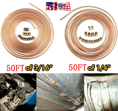 50Ft Copper Iron Brake Line Tubing Kit 3/16" & 1/4" OD Coil Rolls Set ...