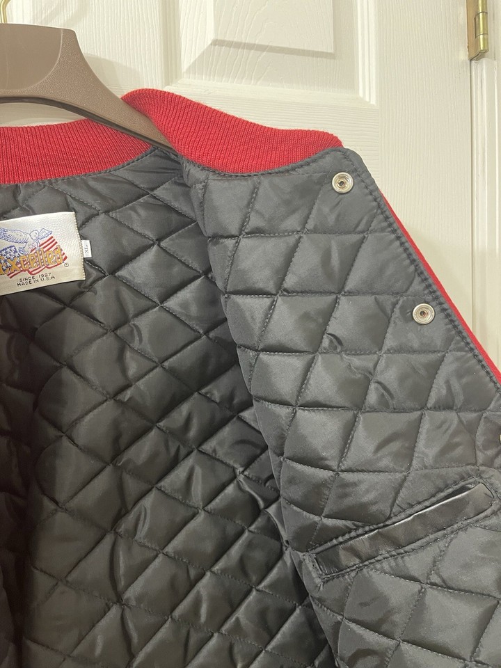 Vintage Excelled BLACK RED LEATHER Wool Varsity Letterman Jacket Sz XL ...