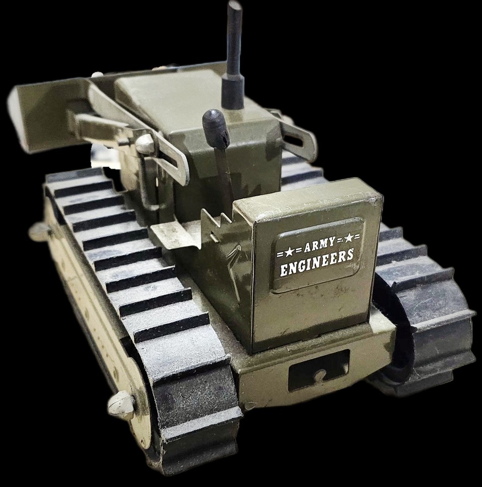 Vintage 1960s Structo Green U.S. Army Engineers Bulldozer Pressed Steel ...