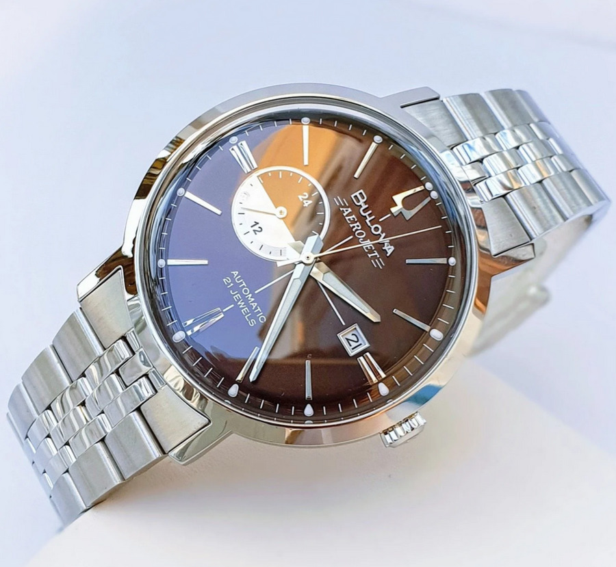 Bulova Automatic Aerojet Men's Brown Dial Date Indicator Watch 96B375 ...