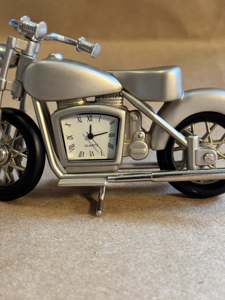 Mini Collectible Metal Silver Motorcycle Miniature Desk Clock Great ...
