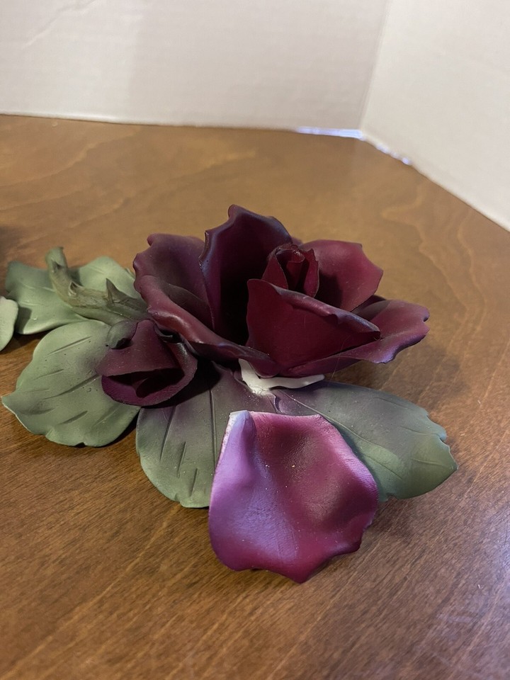 2 VTG Napoleon Capodimonte Porcelain Floral Rose Rosebud Leaf Stem ...