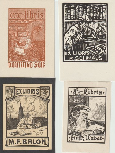 4 Ex libris Art Deco Exlibris "Old man with book" by V. artists | eBay