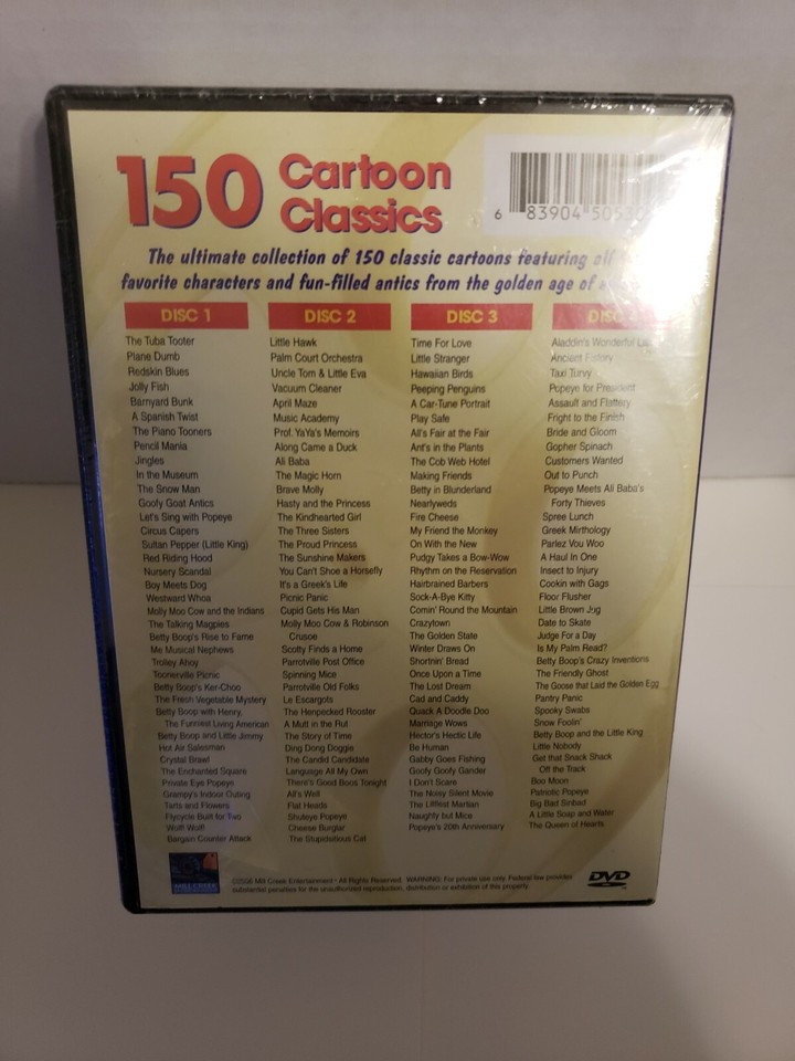 150 Cartoon Classics (DVD, 2006, 4-Disc Set, 4 - DVDs) 683904505309| eBay