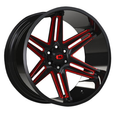 VISION 363 Razor 22X10 5X127 ET-19 Gloss Black Milled Spoke/Red Tint ...