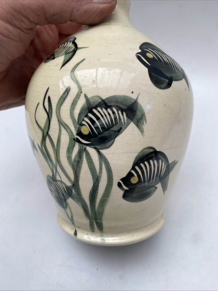 Vintage Welsh Studio Pottery Bottle Vase Lamp Base With Fish Rumney ...