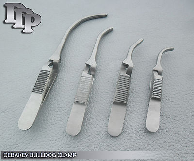 4 O.R GRADE DEBAKEY BULLDOG CLAMP ATRAUMATIC FORCEPS CURVED SURGICAL ...