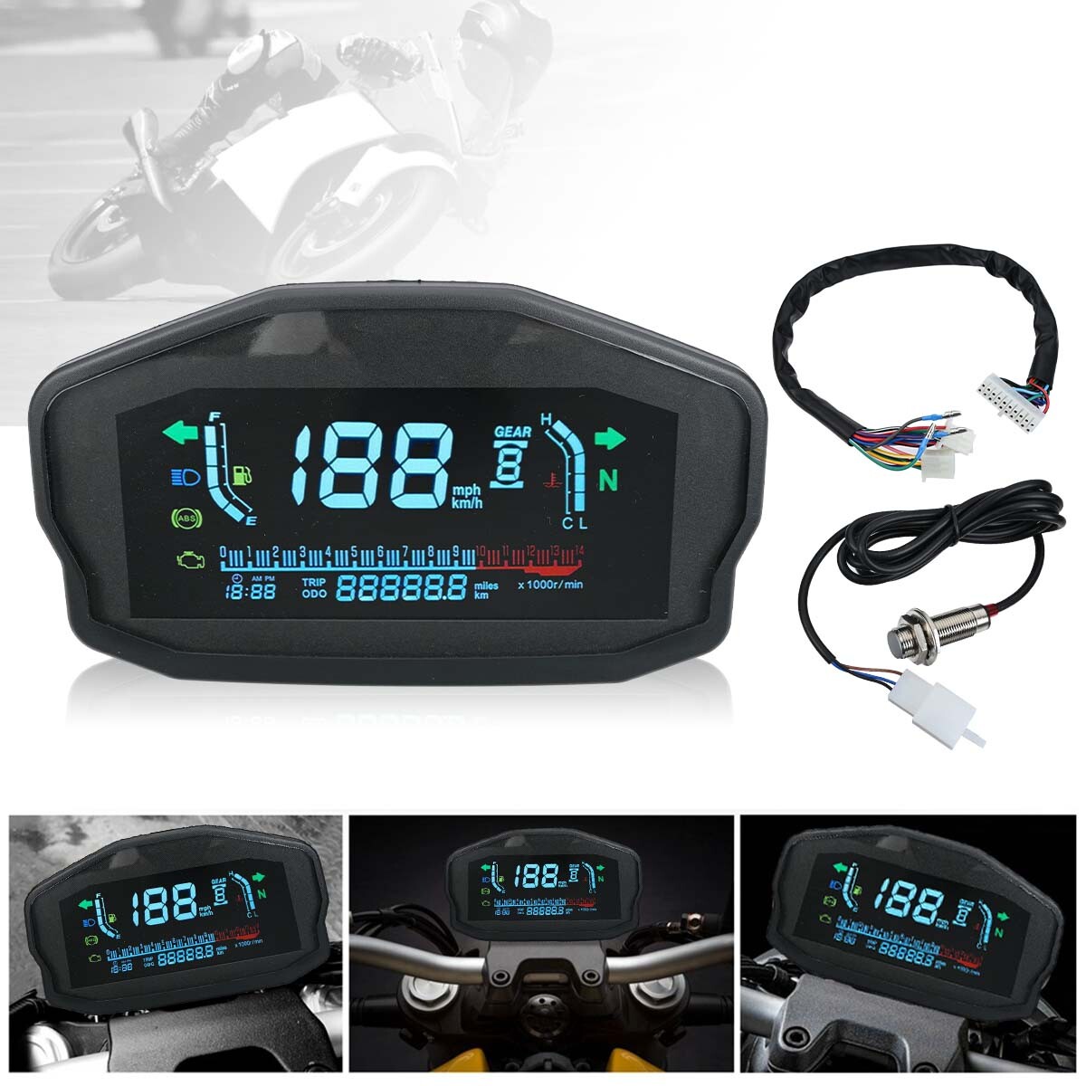 Motorcycle Universal Speedometer Odometer Led Backlight AD Universal