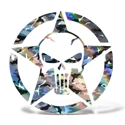 Sticker Olografico Fluo STELLA MILITARE TESCHIO Adesivo Auto Moto Casco ...