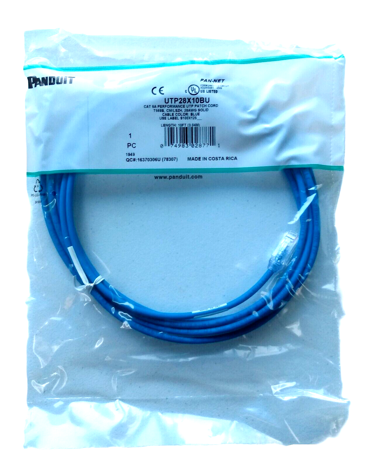 Cable 10' LOT OF 10 Panduit UTP28X10BU CAT 6A RJ-45 Ethernet 28AWG CM ...