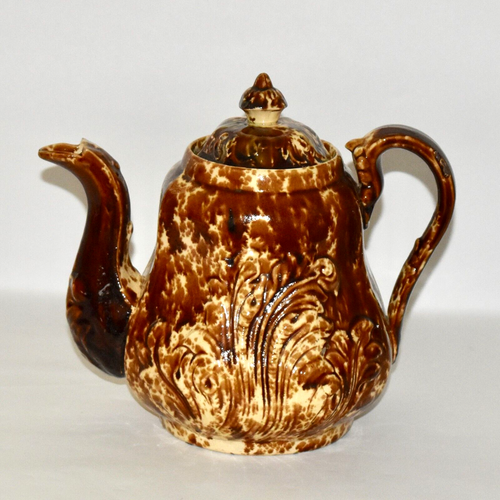 Antique Bennington Rockingham Pottery TEAPOT 7.5" tall Brown Glaze ...