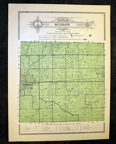 Hudson Township Antique Plat Map 1921 Lenawee County Michigan | eBay