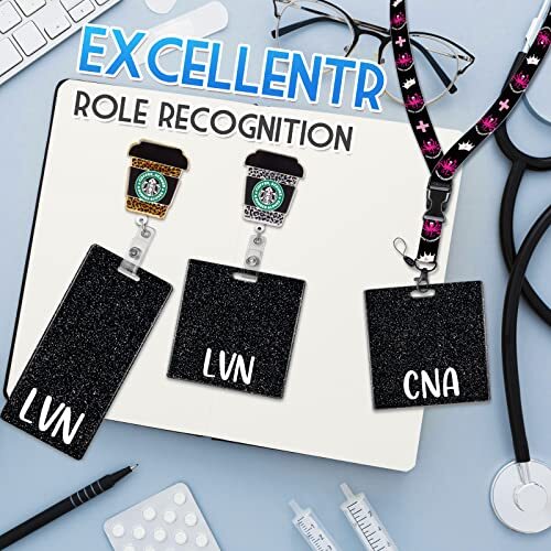 LVN Badge Buddy Card Nurse Nursing Accessories Glitter Black Horizontal ...