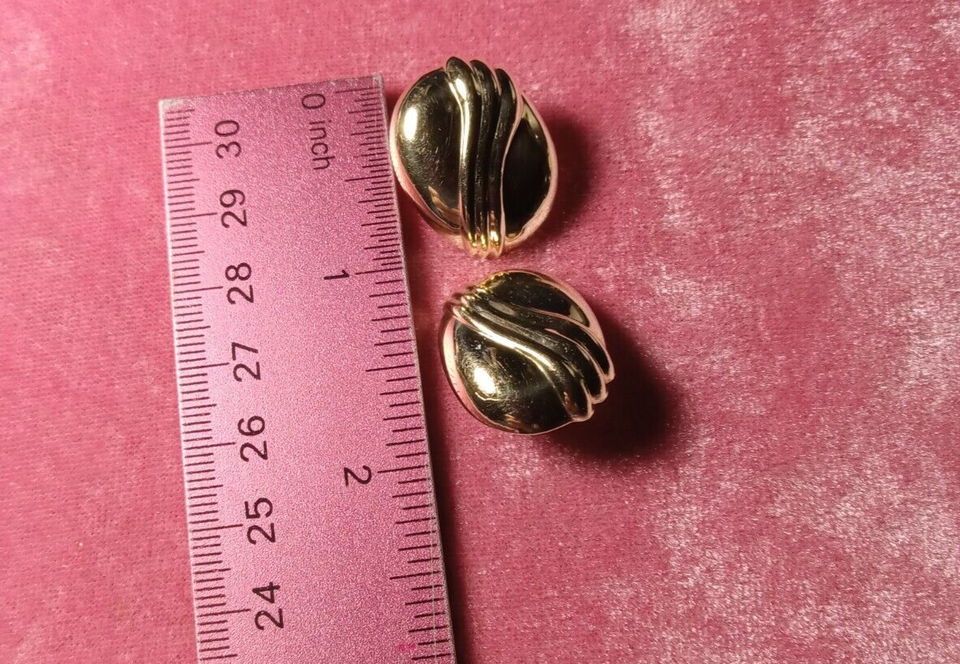 14k Yellow Gold Ribbed 1 inch" Oval friction post Stud Earrings | eBay