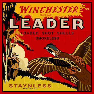 Reproduction Vintage Winchester Leader Shotgun Shell Box Label Canvas ...