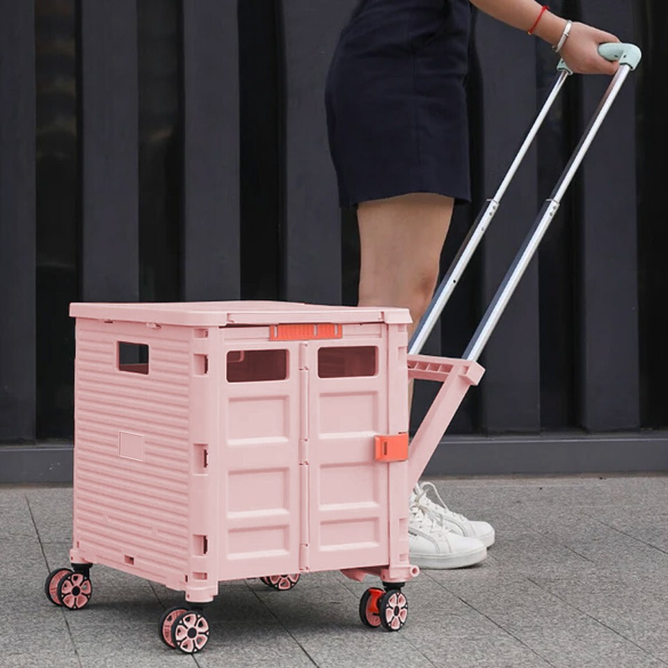 Foldable Trolley Crate Boot Cart Mobile Shopping Camping Picnic Storage ...