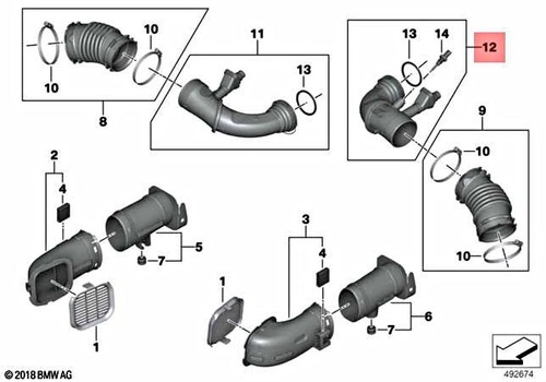 Genuine BMW G11 G12 G14 G15 G16 G30 750iX AIR INTAKE TUBE CYL. 5-8 ...