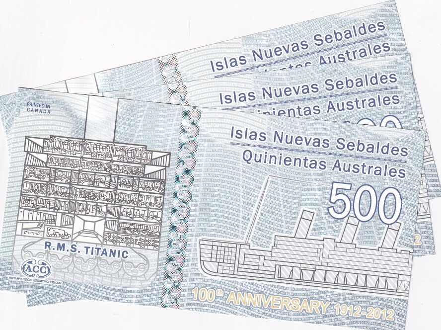 New Jason Island 500 Australes 2012 Polymer 50 th TITANIC UNC LOT 3 PCS ...