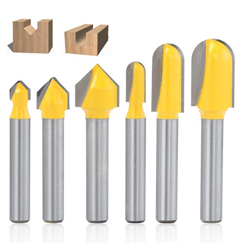 6Pcs 1/4" Shank Router Bits 90 Degree V Groove and Round Nose ...