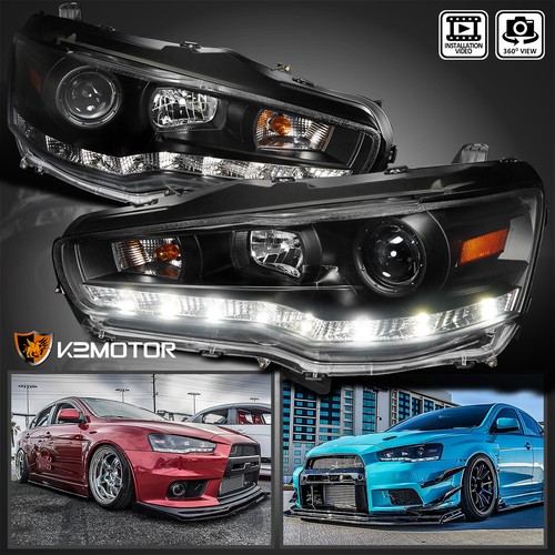 Black Fits 2008-2017 Mitsubishi Lancer 08-15 EVO X LED Strip Projector ...