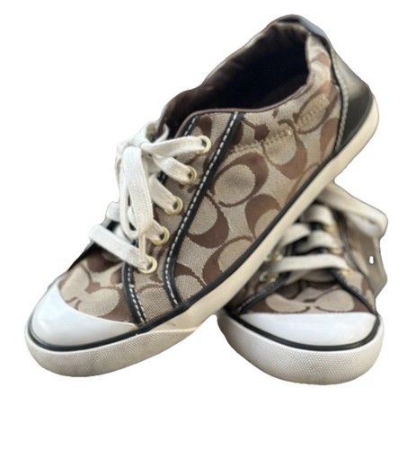 COACH Barrett Sneakers Brown Tan Signature CC Pattern Logo Size 6B | eBay