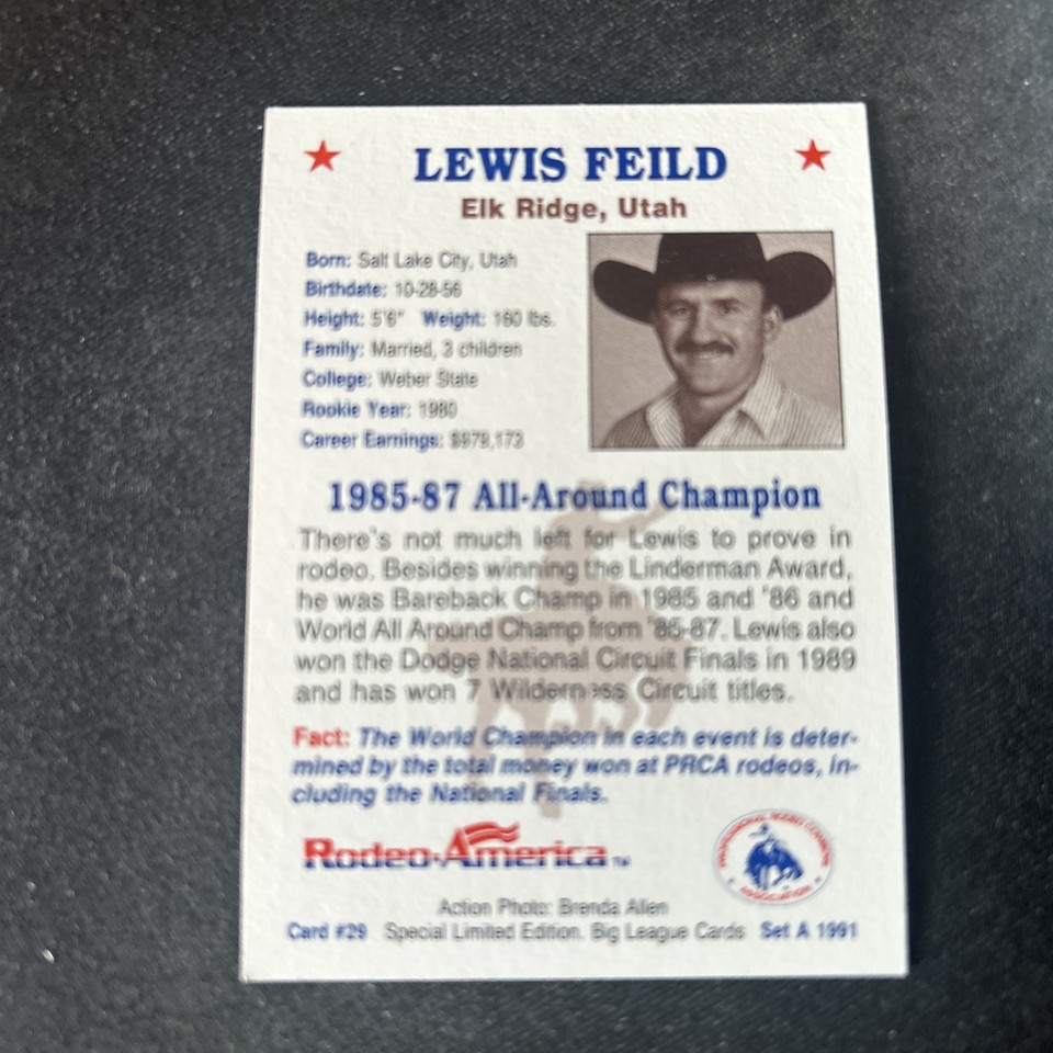 Rare 1991 Pro Rodeo America Card #28 Set A Lewis Feild HOF NmMt Free ...