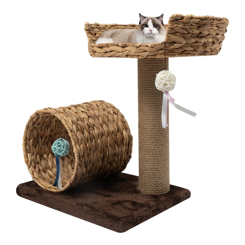 Two Level Cat Tree Cat Woven Nest w/Scratching Post and Toy Ball Cat ...