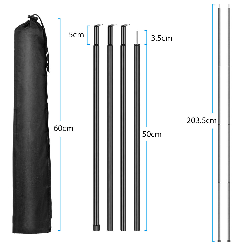 2PCS 2M Tent Poles Universal Telescopic Adjustable Steel Awning Canopy ...